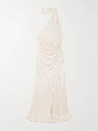 Tom Ford Asymmetrische Neckholder-robe Aus Gl&auml;nzendem Jersey Mit Raffungen - Wollwei&szlig;