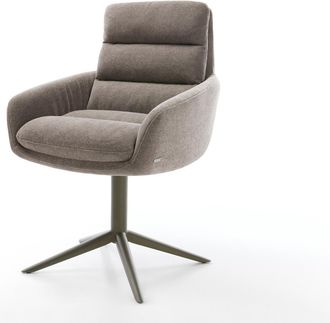 DELIFE Drehstuhl Abelia-Flex mit Armlehnen Strukturstoff Soft Taupe Fu&szlig;kreuz Effektfinish Titan 360&deg; drehbar Wippfunktion, Esszimmerst&uuml;hle