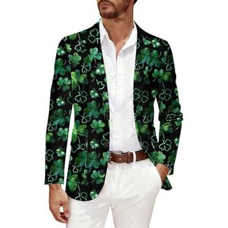 Generic Blazer en velours côtelé pour homme - Veste formelle pour la Saint-Patrick avec motif trèfle porte-bonheur - Simple boutonnage - Manches longues - Cou