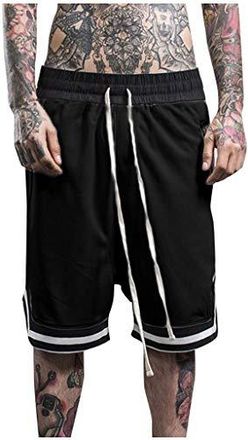 ORANDESIGNE Shorts de Basket Homme Séchage Rapide Shorts de Plage Respirant Outdoors Shorts de Sports Eté Bermuda Casual Pantalons de Survêtement A Noir L