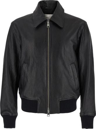 Ami Homme, Vestes, Noir, Taille: L Veste en cuir noir avec col classique