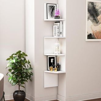 Hanah Home Stylish Wall Shelf, White, 29.6 x 29.6 x 155.2 cm | 100% Melamine Coated Particle Board, 18 mm Thick | Versatile Storage Solution for Modern Spaces
