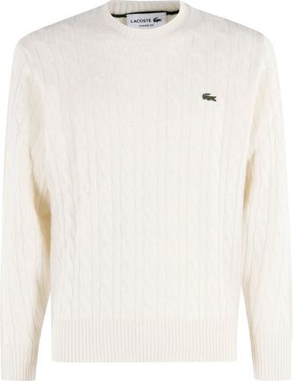 Lacoste Homme, Pulls, Blanc, Taille: XL Pull en Laine C&ocirc;tel&eacute; &agrave; Col Rond