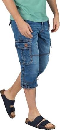 Timezone 3/4 Shorts en Jean Stretch & Poches, Couleurs:Bleu-3, Taille:31W