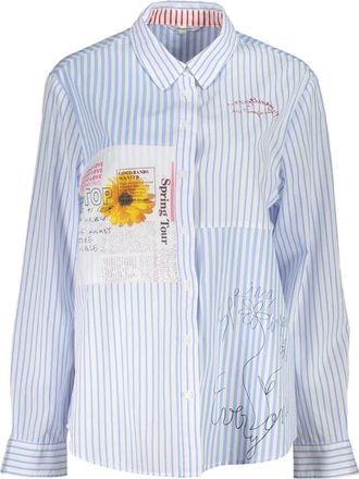 Desigual Femme, Blouses et Chemises, Bleu, Taille: 44 FR Chemise &agrave; manches longues avec col italien