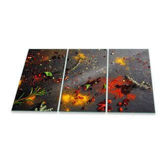 Decorwelt Herdabdeckplatte Abdeckung Ceranfeld Abdeckplatte Schneidebrett 3-Teilig 90x52 Gew&uuml;rze Mehrfarbig Spritzschutz Glasplatte Ceranfeldabdeckung Schutz He