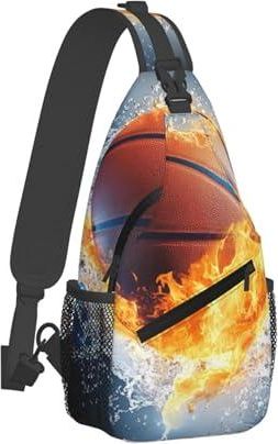 Generic Casual Sacoche Tactique Art du basketball Eau Feu Flamme Sacs Poitrine Multifonction Crossbody Bag pour Homme Femme Randonn&eacute;e