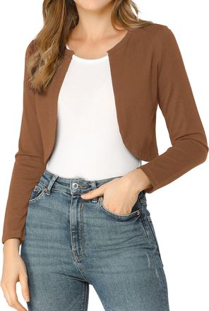 Allegra K Damen Langarm Bolero Offen Elegante Crop Jacke Arbeit Shrug Braun XL