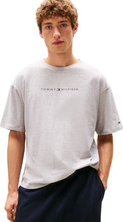 Tommy Hilfiger Herren T-Shirt Kurzarm Logo mit Rundhalsausschnitt, Grau (Light Grey Heather), XL