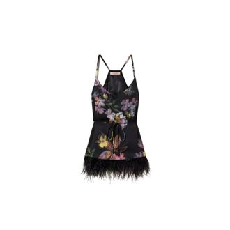 Twinset Kurzes Gefiedertes Top in Schwarz/Multicolor - - Tops - Damen - Mehrfarbig - M