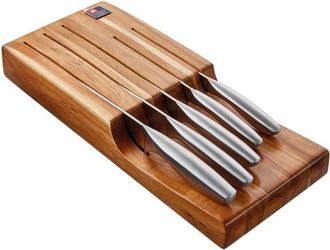 Richardson Sheffield Richardson Sheffield FORME Messerblock für Schublade, 5-teiliges Set, Hochwertiges Akazienholz, inklusive 5 Edelstahl-Küchenmessern zur sicheren, plat