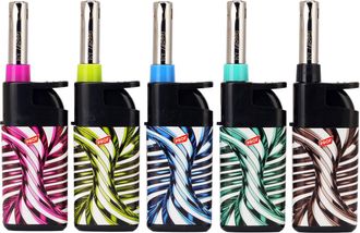 Carrera Komfort Feuerzeug 5er Pack - Ergonomisch - Barrierefrei - Seniorengerecht- Nachfüllbare Piezo Gasanzünder mit Leichtbedienung - Wirbelmuster - Für Ker