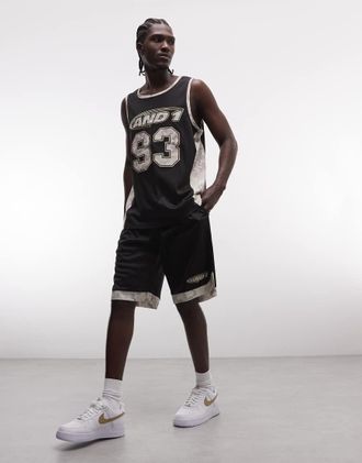 AND1 Airtex - Short de basket avec logo et bordure contrastante et motif camo - Noir