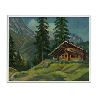 Stupell Industries Cabin At Base Of Mountain Giclée-Kunst, gerahmt, Design von Lettered and Lined, 40,6 x 50,8 cm, Schwarz