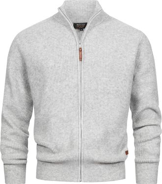 Indicode Herren INPeace Cardigan Strickjacke mit Stehkragen | Feinstrickjacke mit Rei&szlig;verschluss f&uuml;r M&auml;nner Lt Grey Mix, XL