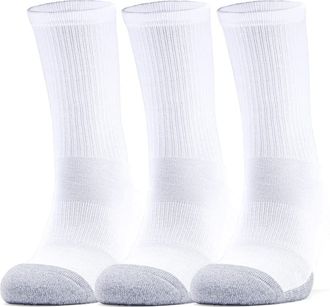 Under Armour Unisex UA Heatgear Crew atmungsaktive Sportsocken im 3er-Pack, Laufsocken mit dynamischem Halt und Flexibilität, 3xWeiß, L