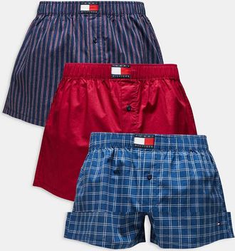 Tommy Hilfiger Heritage - Lot de 3 cale&ccedil;ons en coton - Carreaux bleus/rouge/rayures-Multicolore