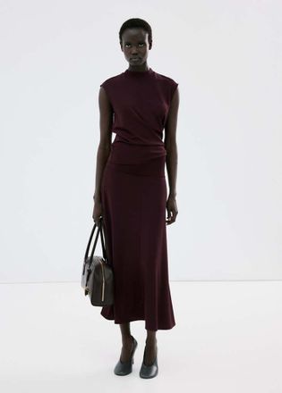 Mango Feinstrick-Top mit halbhohem Kragen weinrot - Damen - XS - MANGO