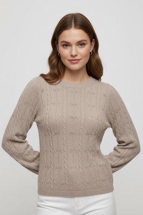 Only Strickpullover ONLY ONLKATIA LS STRUCTURE O-NECK PULL CC KNT, Damen, Gr. XL, mocha meringue detail:melange, Strick, Obermaterial: 50% Viskose, 27% Nyl