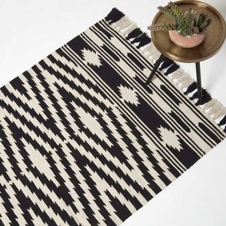 Homescapes Homescapes - Tapis Kilim en coton noir et blanc Dinan, 90 x 150 cm