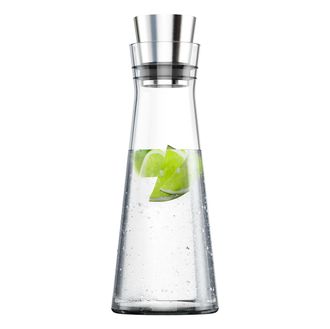 Emsa 515675 Flow Slim Glaskaraffe | 1 Liter | Automatische Verschlussklappe | Edelstahl |10.5 x 10.5 x 37.5 cm