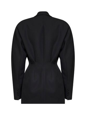 MUGLER Womens Blazer Deconstructed Cinched Black Virgin Wool Jacket