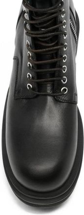 Rick Owens Lace-Up Platform Calf Leather Combat Boot - Black
