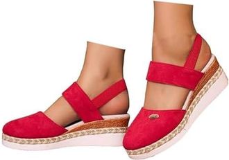 Generic Sandales d&eacute;t&eacute; &agrave; bout ferm&eacute; pour femme, espadrilles compens&eacute;es pour femme, chaussures d&eacute;t&eacute; &agrave; talons bas, chaussures d&eacute;t&eacute; r&eacute;glables avec sangle de chevi