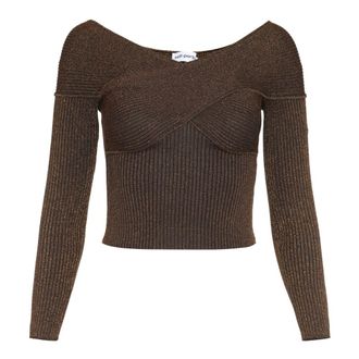 Self Portrait Femme, Pulls, Brun, Taille: 40 FR Top en maille lurex
