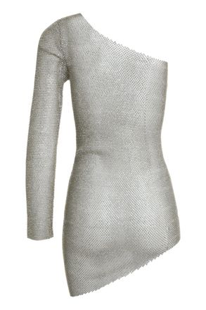 Santa Brands Womens One Shoulder Knitted Mesh Dress Gold Polyester