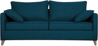 Miliboo Canap&eacute; convertible scandinave 3 places en tissu bleu canard et bois clair avec matelas 10 cm PAPEL