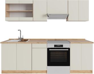 Vicco Küchenzeile R-Line, Hellgrau, 240 cm, AP Eiche