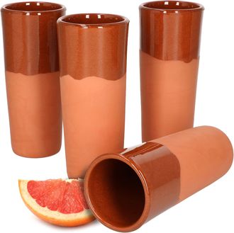 MamboCat 4er Pack Tonbecher Set 250 ml I Mittelalter Trinkbecher Handarbeit I Met Becher Wikinger Glas I Ton Weinbecher Teil-glasiert I Ton Geschirr mediterran