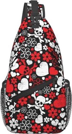 Generic Cr&acirc;nes Rouges Et Blancs, Fleurs, Coeurs Sac &Agrave; Dos Bandouli&egrave;re Antivol Pochette Epaule Multifonctionnel Sac Poitrine Pour Homme Quotidien Femme