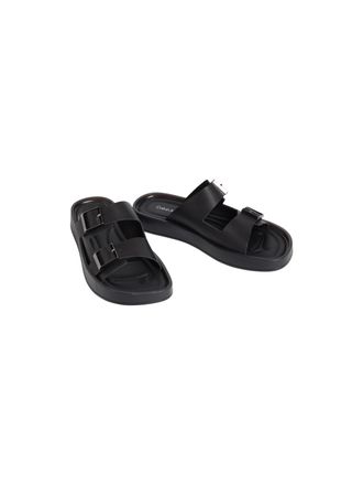 Calvin Klein Pantolette CALVIN KLEIN ERGON DOUBLE BAR SANDAL LTH, Herren, Gr. 43, schwarz, Leder, unifarben, Basic, Schuhe Pantolette, Strandschuh, Sommerschuh, un