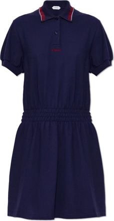 Versace Besticktes Polo-Minikleid aus Baumwoll-Piqu&eacute; mit Logo - - Dresses - Damen - Blau - L
