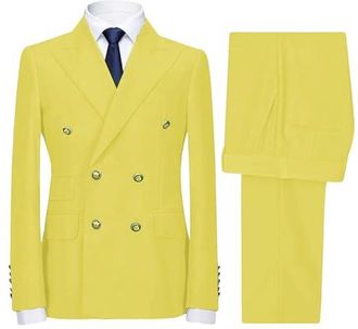 Generic Costume 2 pièces à double boutonnage pour homme - Blazer - Coupe ajustée - Pour mariage, bal de fin dannée, affaires, tenue formelle, jaune, XXL