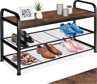 TecTake Schuhregal schmal mit Sitzfläche, Schuhbank 3 Ebenen, 2 Gitterablagen, Schuhregal platzsparend 91 x 36 x 55 cm, Flur Regal, Schuhschrank, Garderobe (I