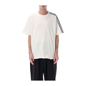 Yohji Yamamoto Homme, Tops, Blanc, Taille: L T-shirt 3-Stripes &agrave; bords bruts