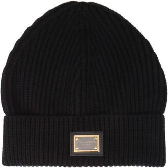 Dolce & Gabbana Homme, Accessoires, Noir, Taille: ONE Size Logo Plaque Beanie