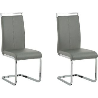 Beliani Freischwinger Stuhl 2er Set Grau Kunstleder mit Lehne Griff Metallgestell Modernes Design Wohnk&uuml;che Arbeits-, Ess- und Wohnzimmer