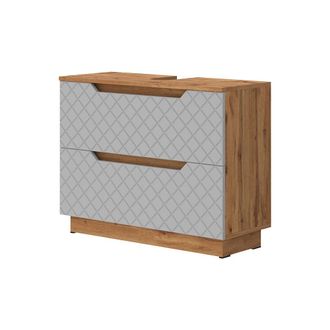 Vicco Waschbeckenunterschrank Lotta, Eiche/Grau mit Kachelstruktur, 79.6 x 62.5 cm mit 2 Schubladen