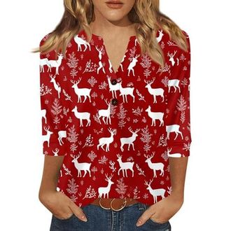 Generic T-shirt d&eacute;contract&eacute; &agrave; manches courtes pour femme avec col en V et motif de No&euml;l festif pour un quotidien confortable, rouge, XXL
