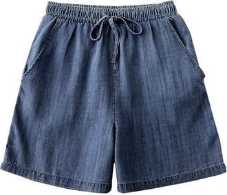 Generic Short dété fin en Tencel pour femme - Taille basse élastique - Style décontracté - Coupe ample - Jambe large, bleu, XXL
