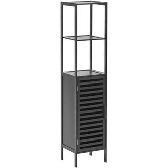 Beliani Etag&egrave;res en Bambou Minimaliste Salle de Bain Meuble Rangement avec Porte Bois Noir Owasso