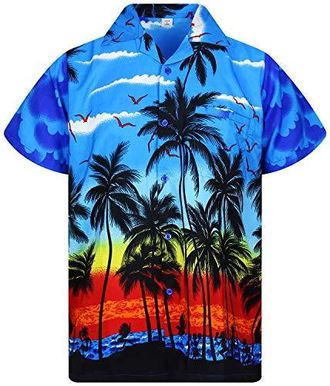 V.H.O. Chemise hawaïenne funky décontractée pour homme avec poche avant boutonnée très bruyante à manches courtes unisexe plage multicolore, bleu, Taille 9XL