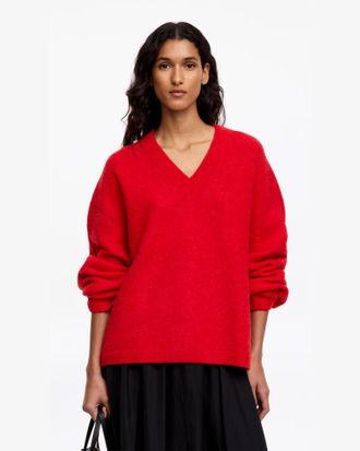 Arket V-Pullover Aus Alpakawolle Und Wolle -Rot