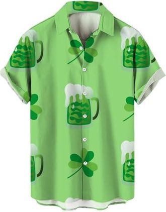 Generic Chemise hawa&iuml;enne &agrave; manches courtes pour homme avec tr&egrave;fle vert imprim&eacute; tr&egrave;fle irlandais porte-bonheur, costume de l&eacute;prechaun de plage, haut de f&ecirc;te f
