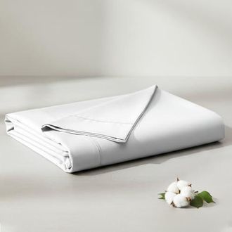 Pizuna Coton Peign&eacute; Drap dlat 2 Personnes 270x310 cm Blanc, 100% Coton Longue Tige 400 Fils Armure Satin Drap Plat de Luxe avec Ourlet &eacute;l&eacute;gant (Drap Plat pou