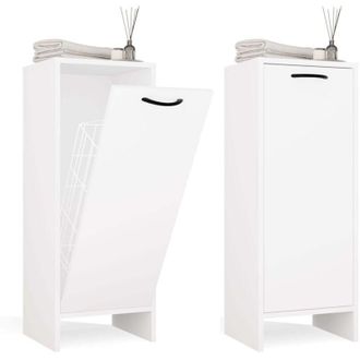 Topeshop NINA - Armoire de salle de bain avec panier &agrave; linge - Blanc